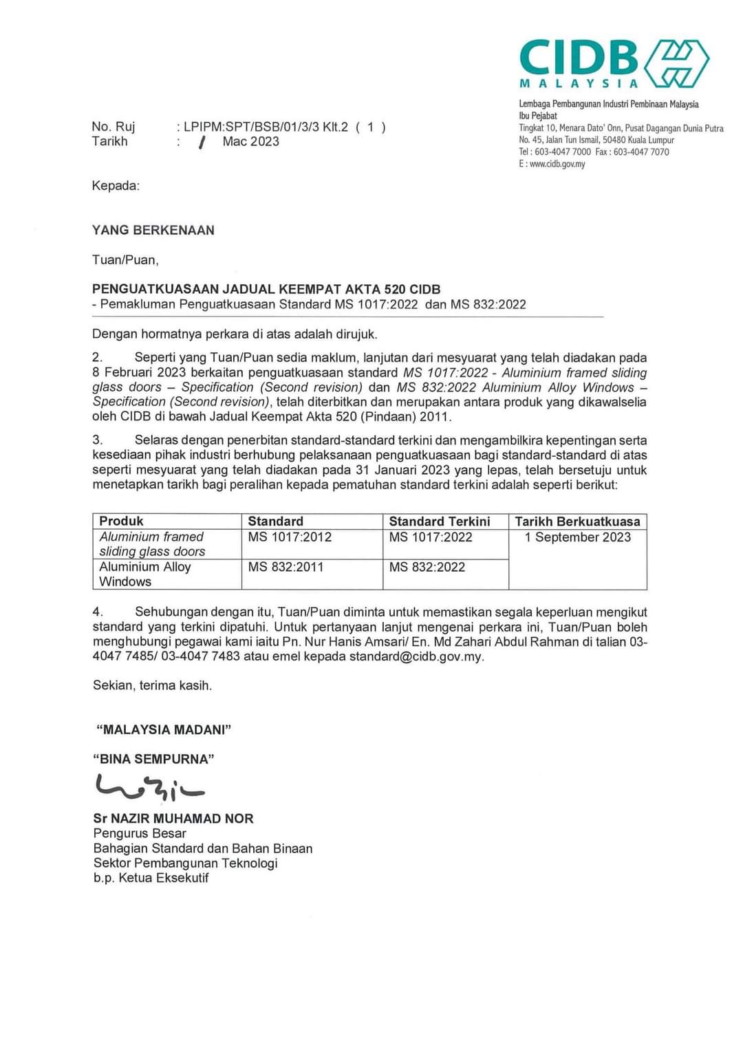CIDB Announcement on the Mandatory Standards Requirement for Aluminium ...
